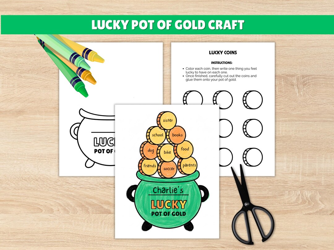 Pot of Gold Cut and Paste Craft, Printable St Patricks Day Activity, St ...