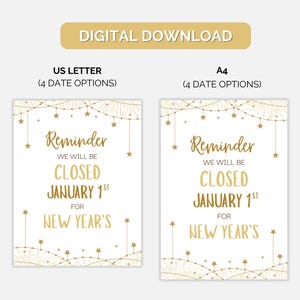 Printable Closed for New Years Sign, New Years Closed, Closed for ...
