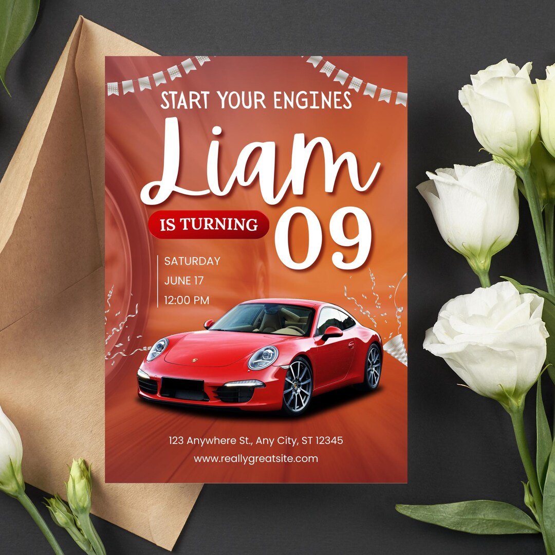 Red Porsche Birthday Invitation, Speedway Birthday Invite, Porsche 911 ...