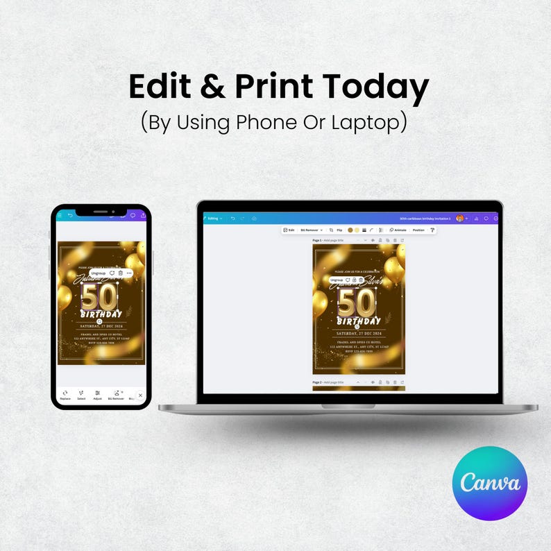 50th Caribbean Birthday Invitation, 50th Birthday Invite for Men, 50th ...