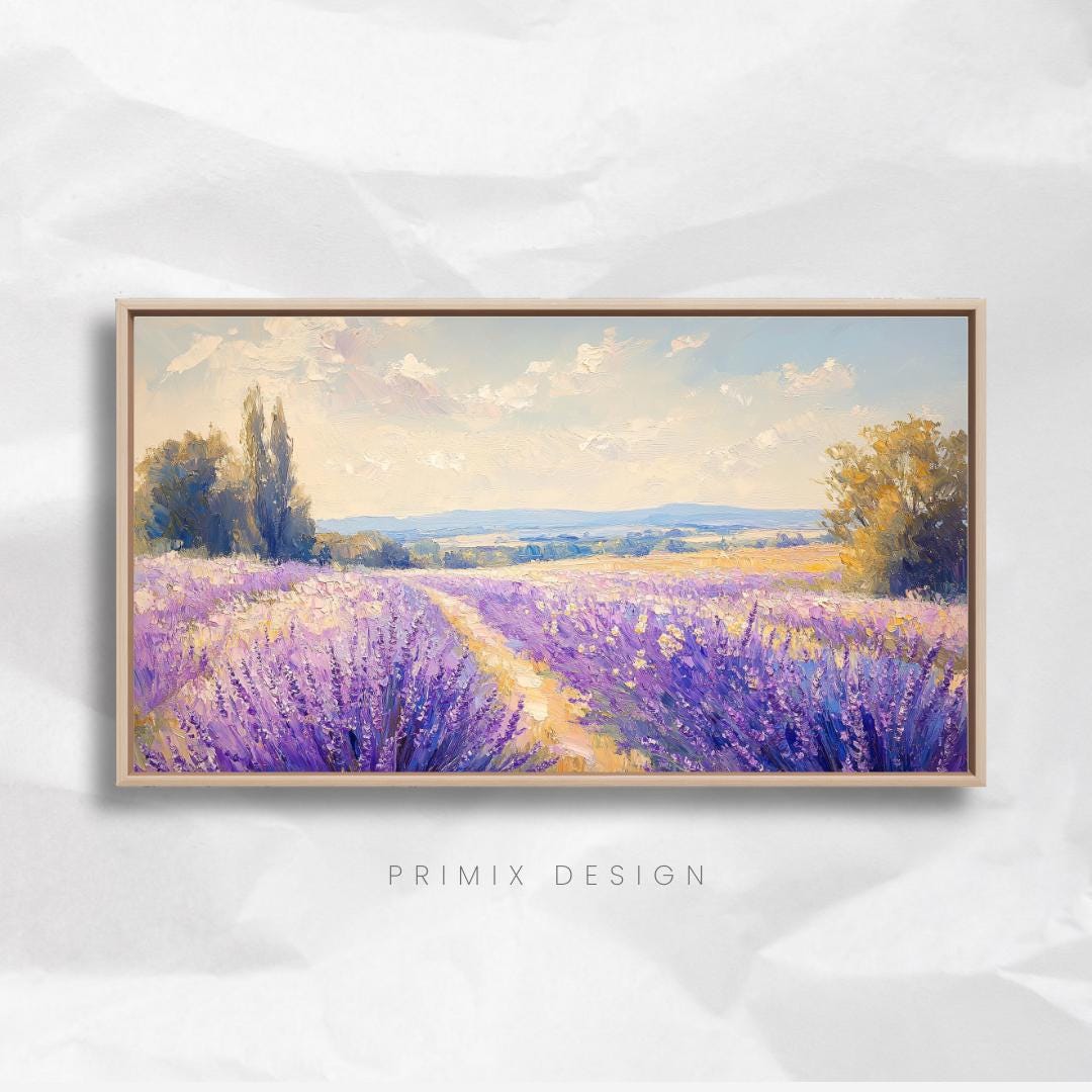 Monet Style Sunlit Meadow - Daffodils & Lavender Field - Impressionist ...