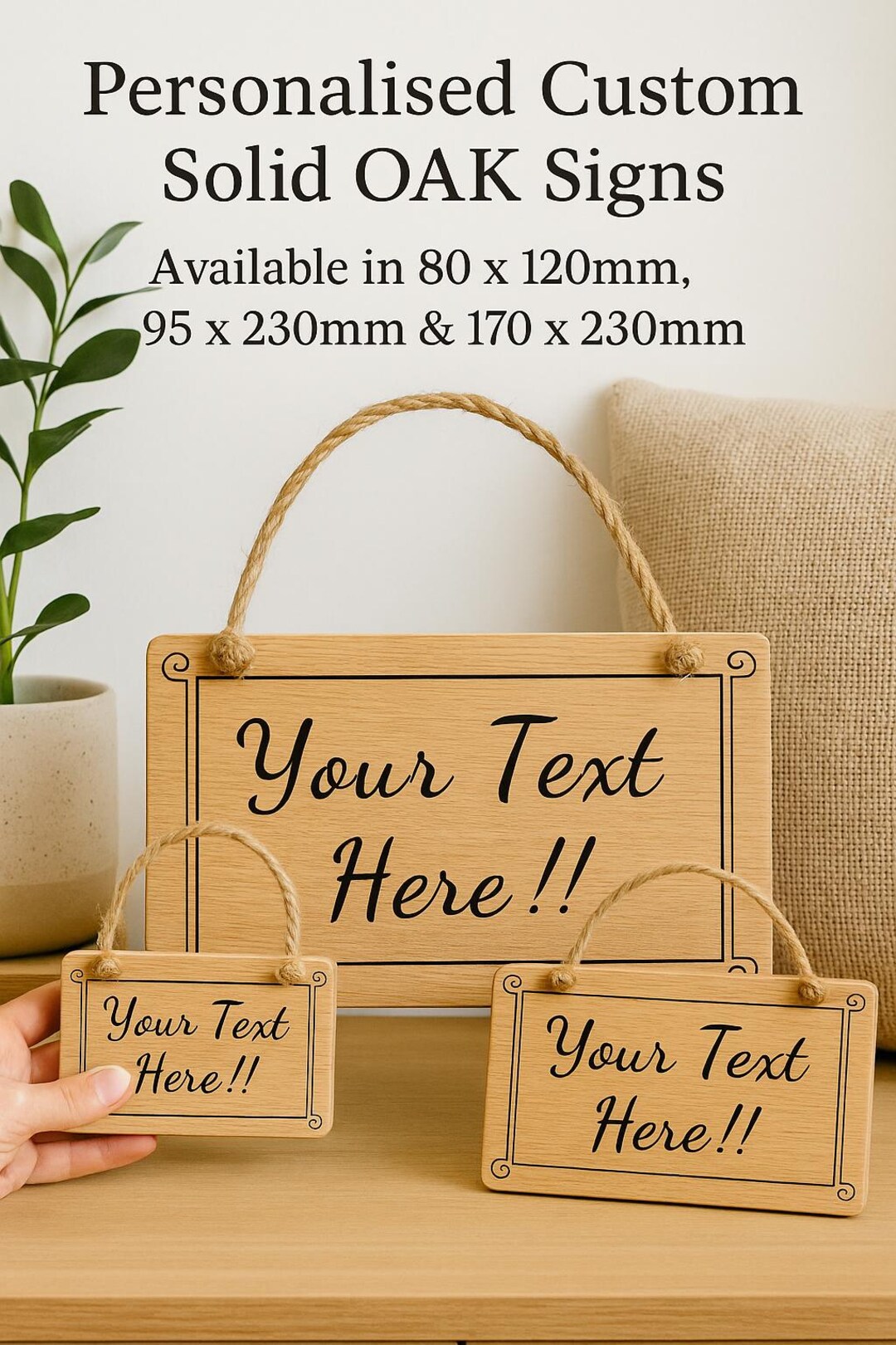 Personalised Reclaimed Oak Hanging Sign – Custom Text Engraved Wooden ...