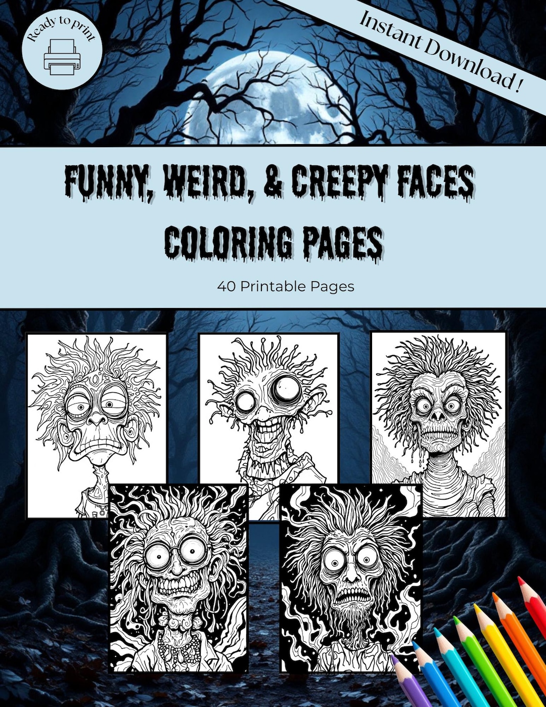 Funny / Weird / Creepy Faces Coloring Pages | Spooky, Silly & Bizarre ...