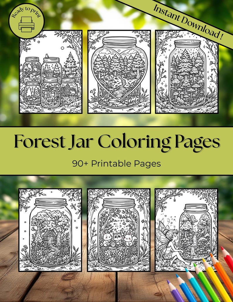 Forest Jars Coloring Pages | Enchanted Terrariums & Nature Scenes ...