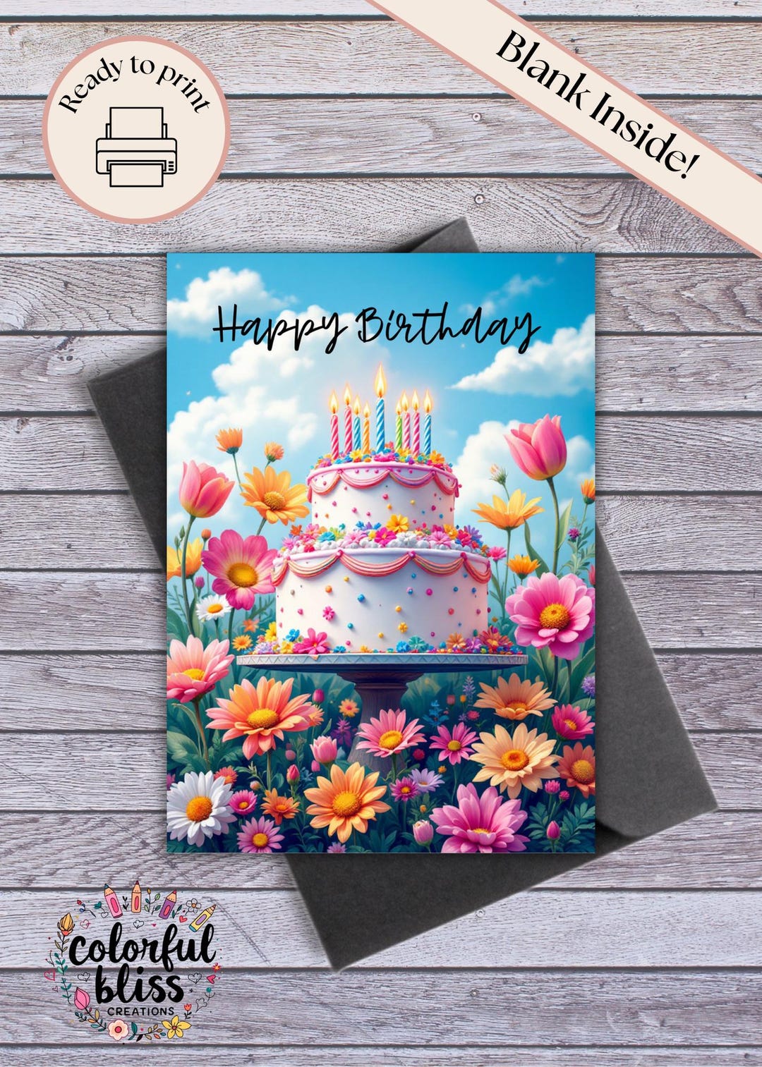 Printable Birthday Cards | Greeting Cards | Blank Inside | Instant ...
