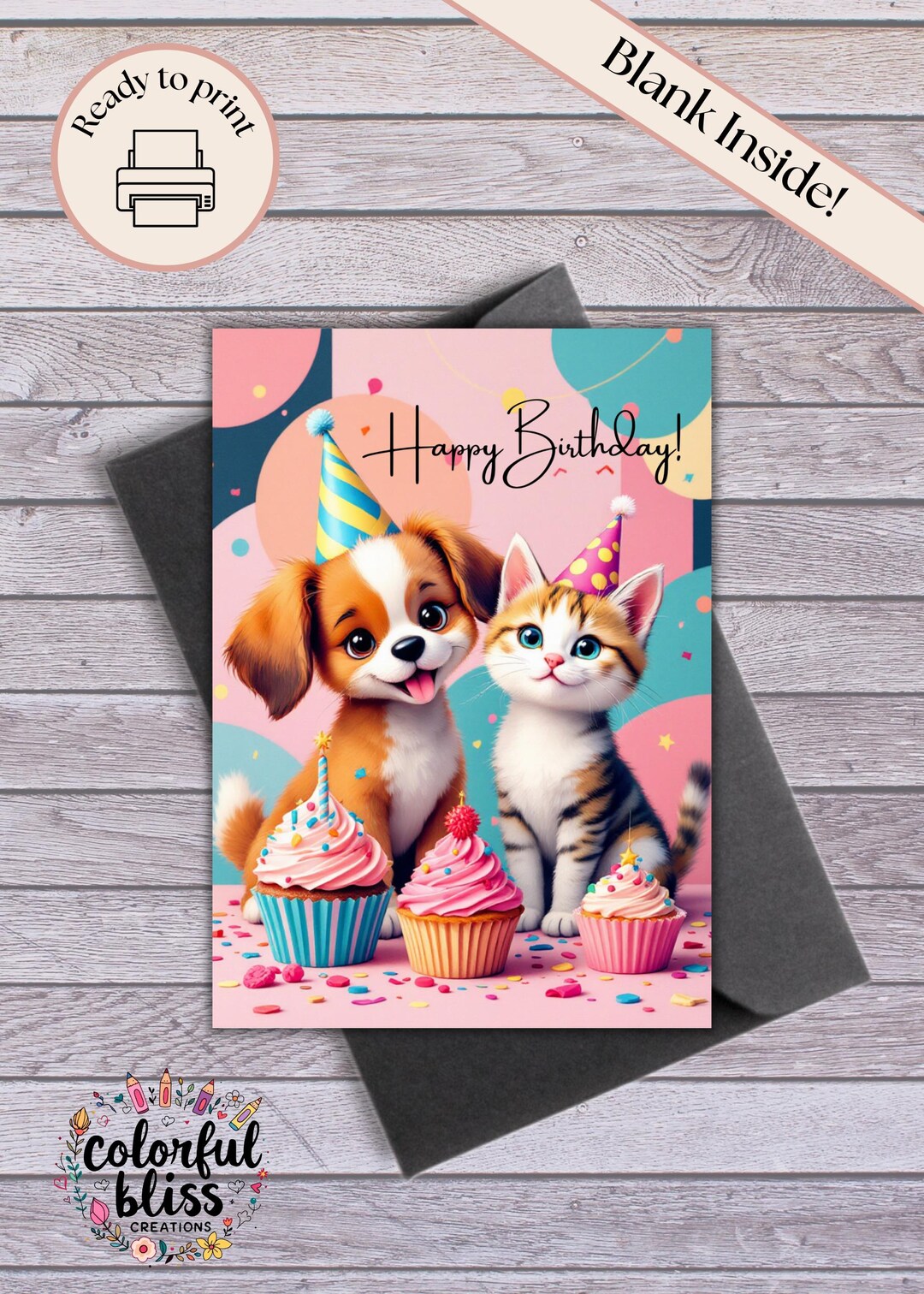 Printable Birthday Cards | Cute Animal Greeting Cards | Blank Inside ...