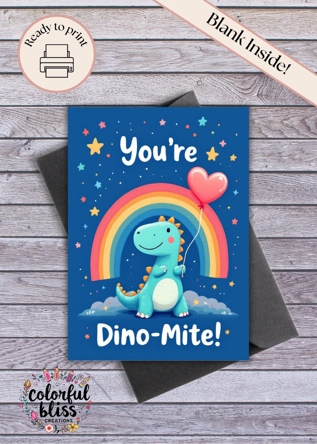 Printable Just Because Cards | Dinosaur Greeting Cards | Blank Inside ...