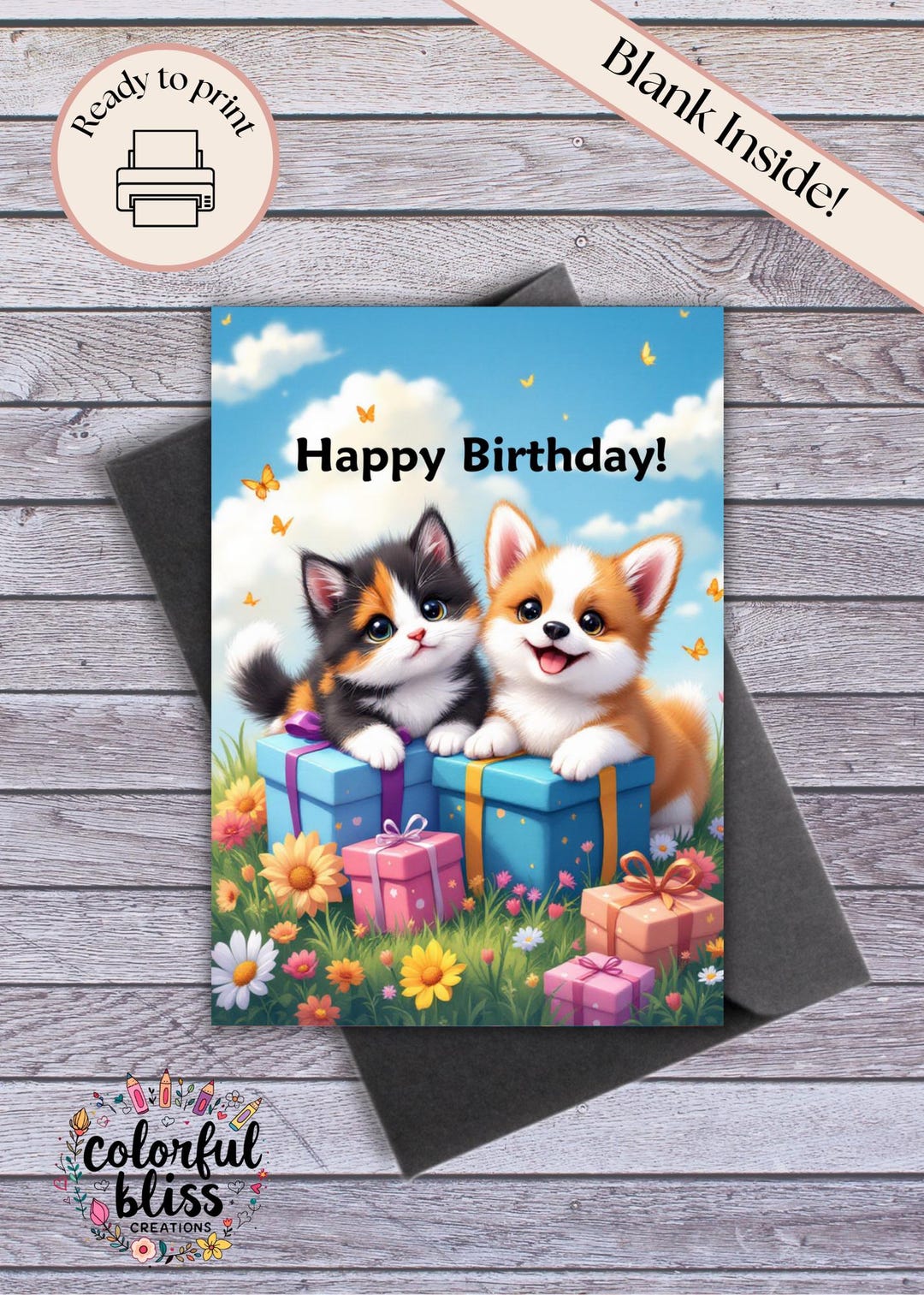 Printable Birthday Cards | Cute Animal Greeting Cards | Blank Inside ...