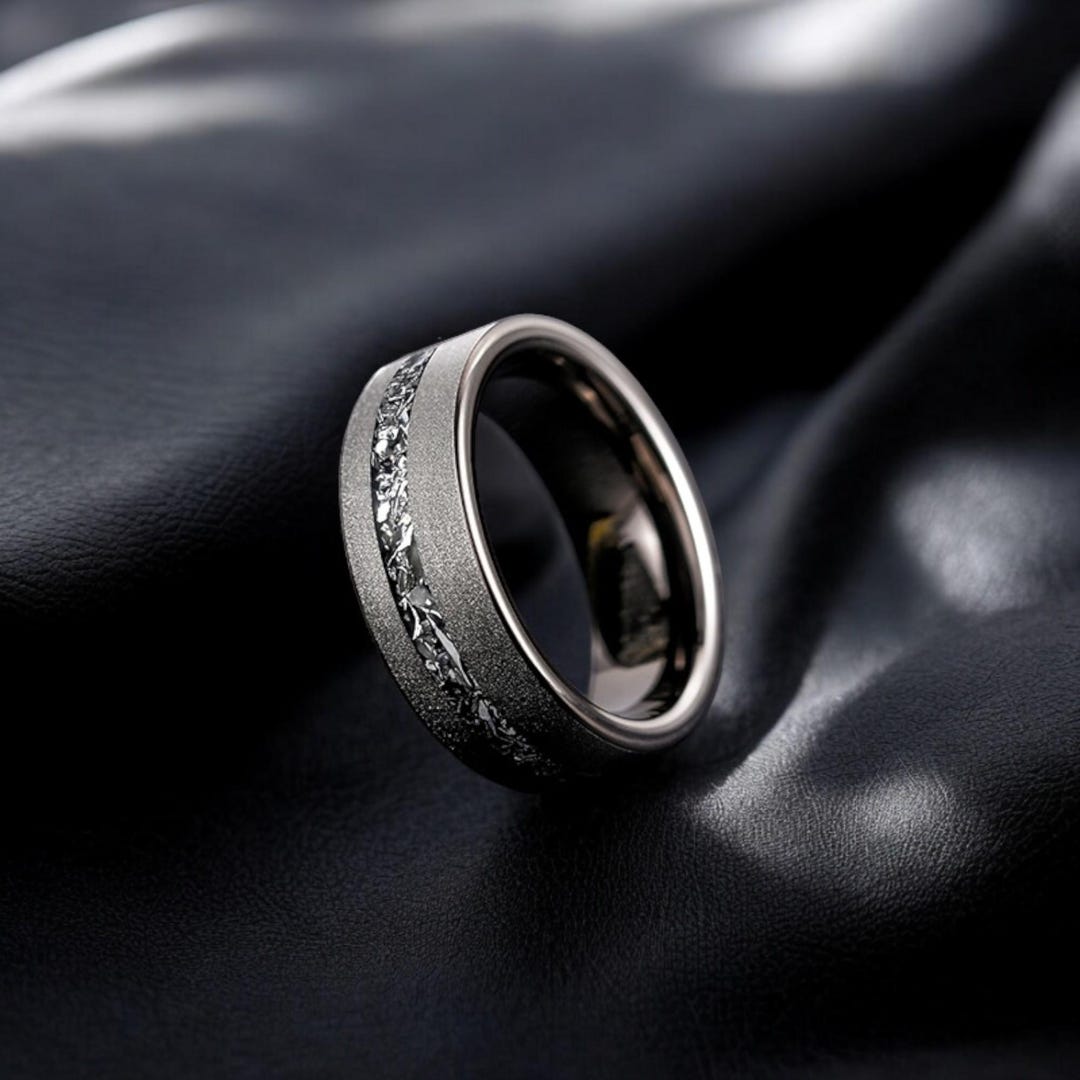 Silver Meteorite Wedding Ring | 6mm Brushed Tungsten Band | Men's ...