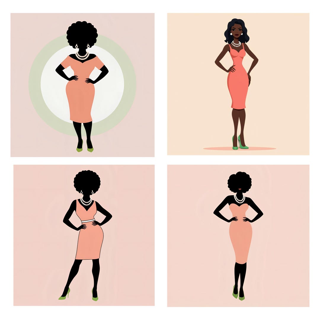 Aka-inspired Digital Sister Clip Art Set – 4 Stylish Black Women in ...