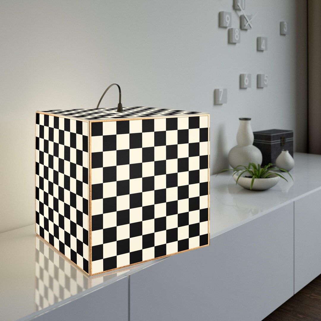 Black White Checkerboard Light Cube Lamp | Geometric Pendant Lighting ...