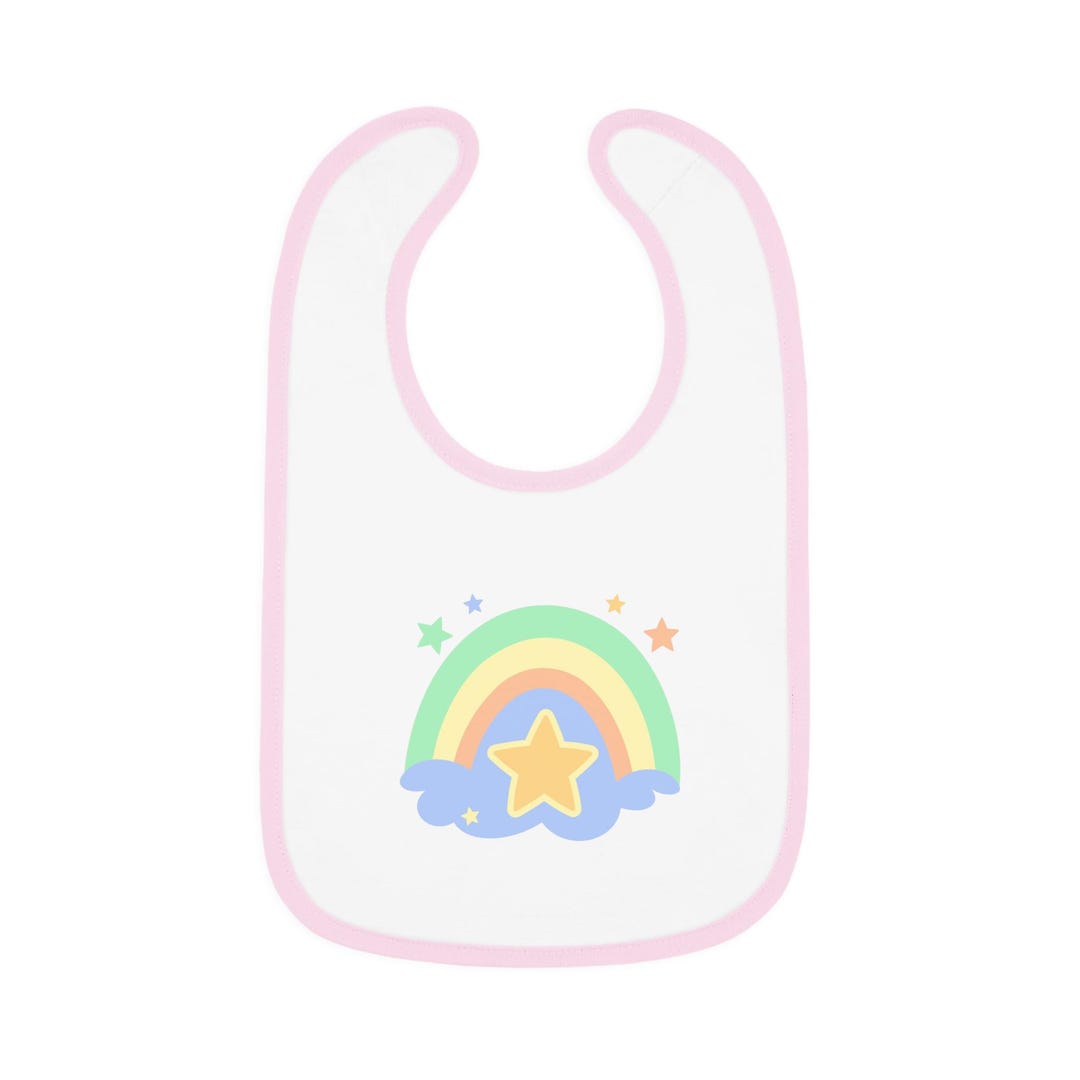 Baby Bib, Pastel Cute Rainbow Design - Contrast Trim Jersey Bib for ...