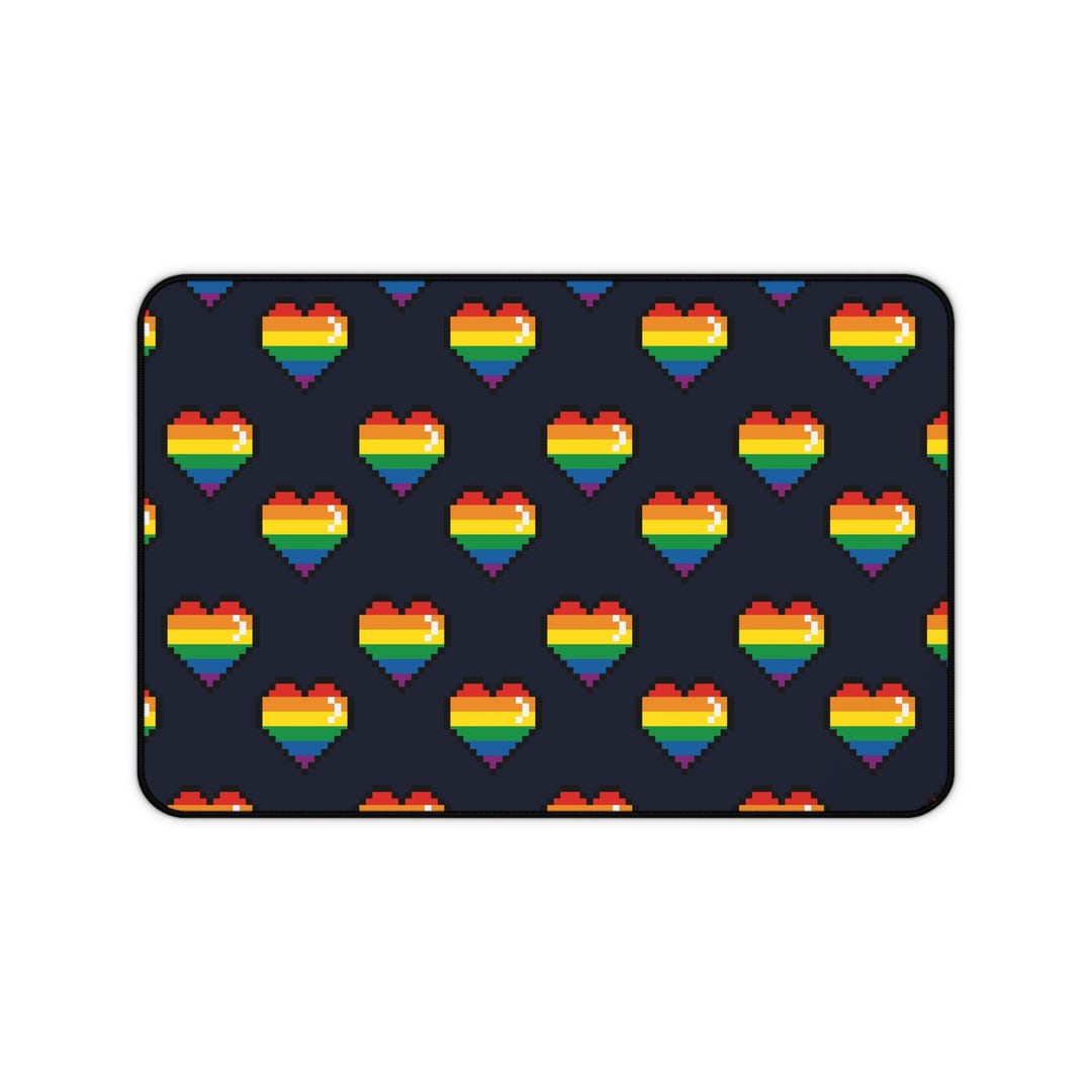 Rainbow Heart Desk Mat | LGBTQ+ Pride Decor, Gaming Mouse Pad, Office ...