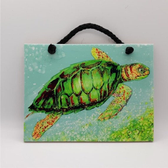Green Sea Turtle Ceramic Tile | Etsy