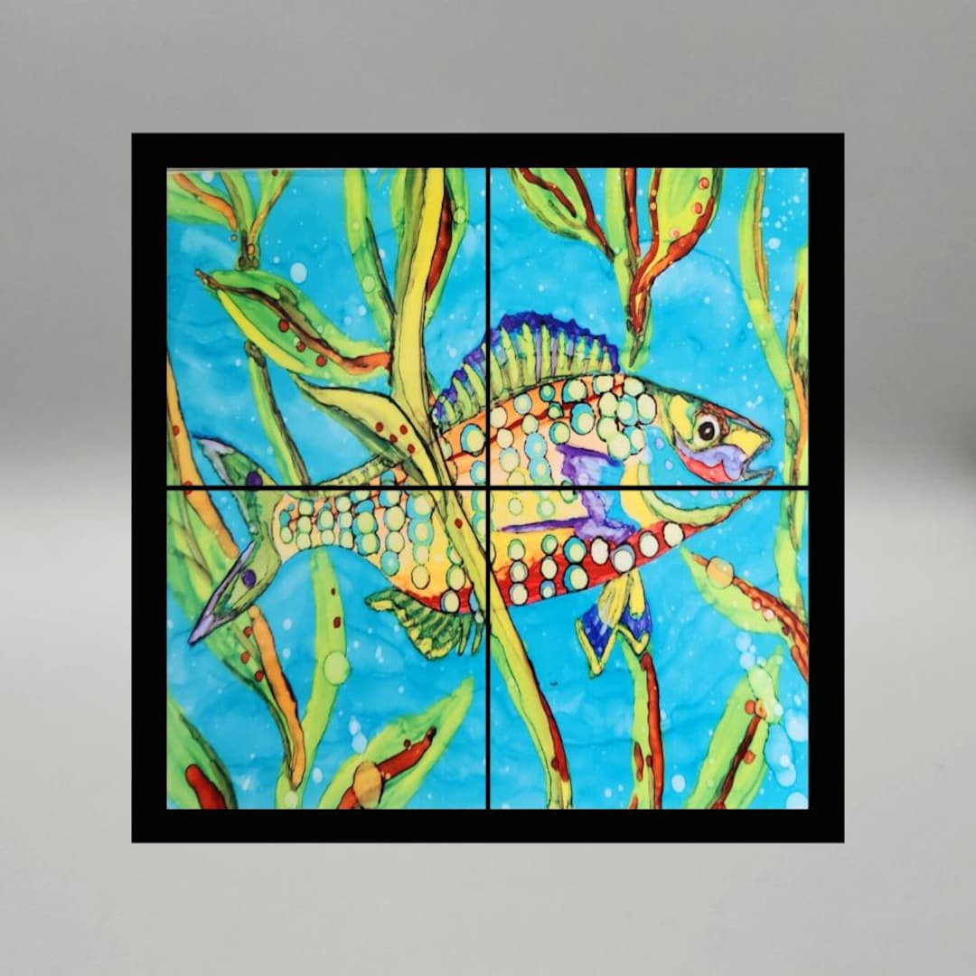 Rainbow Fish Framed Tile Mural - Etsy