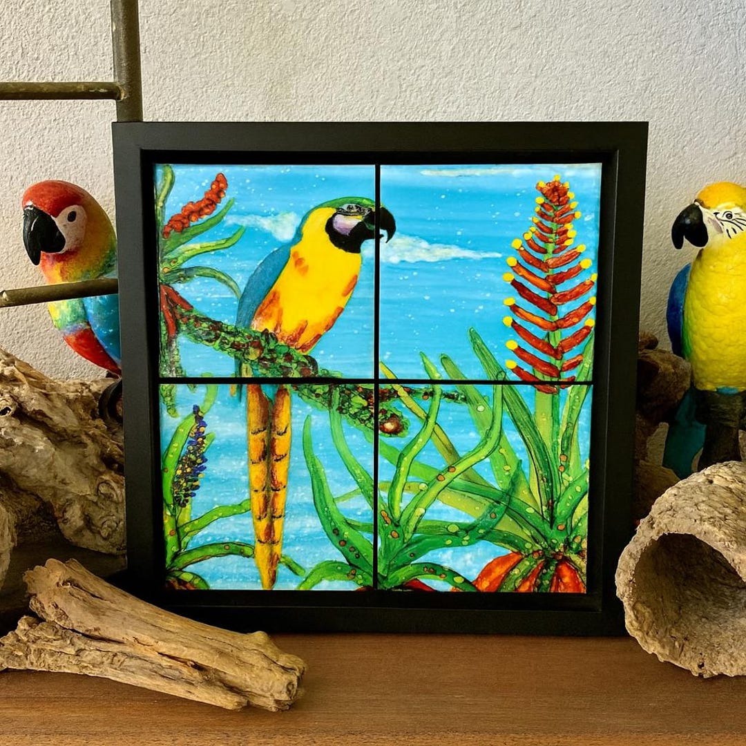 Blue Macaw Framed Tile Mural - Etsy