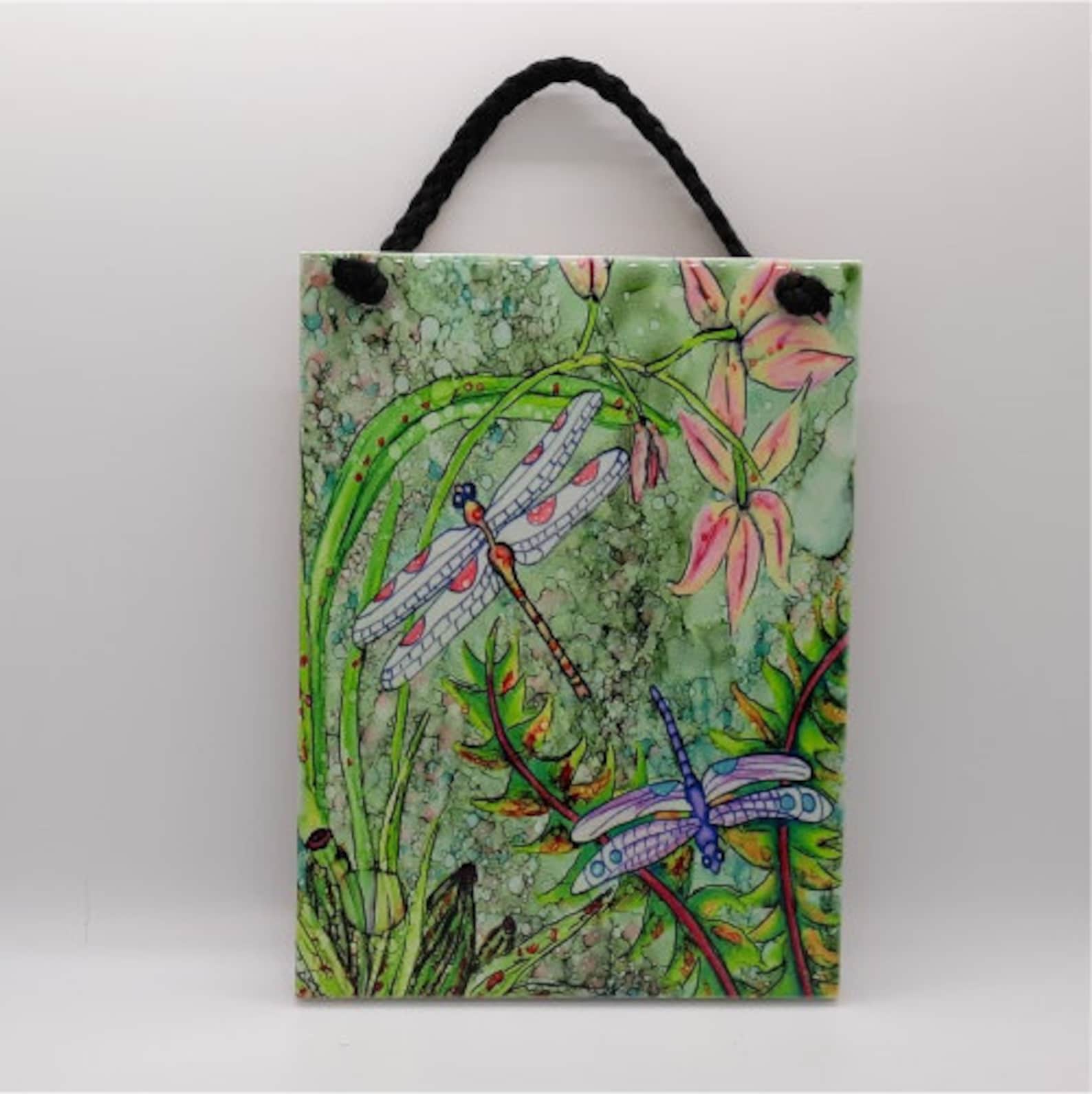 Dragonfly Garden Ceramic Tile - Etsy