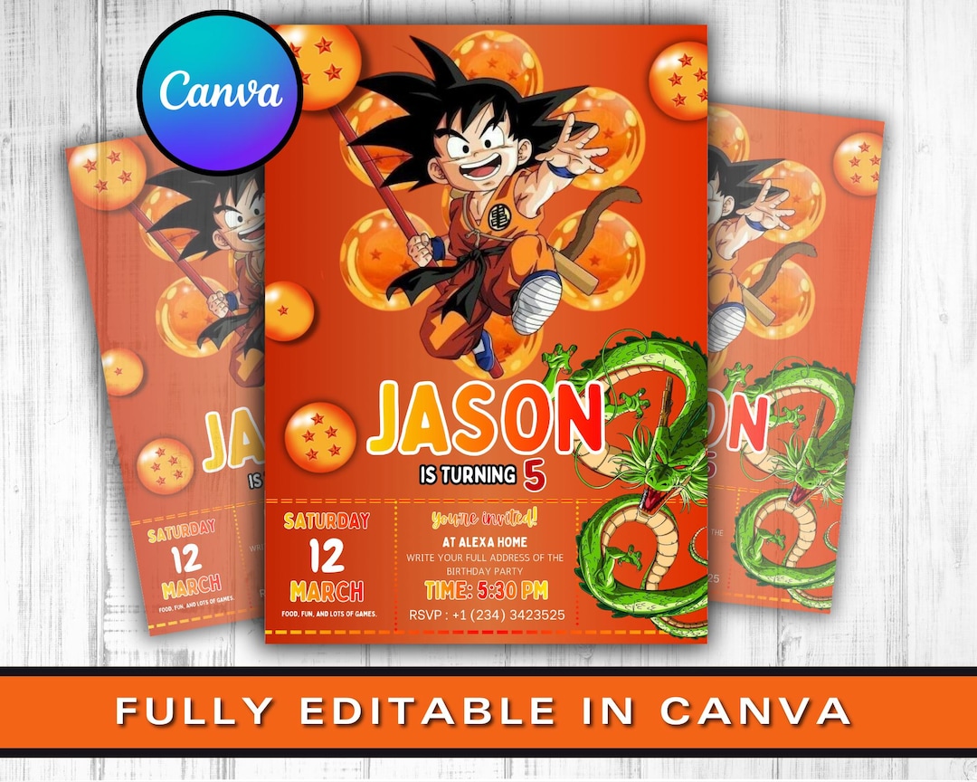 Dragon Ball Birthday Invitation, Dragon Ball Invite, Goku Birthday ...
