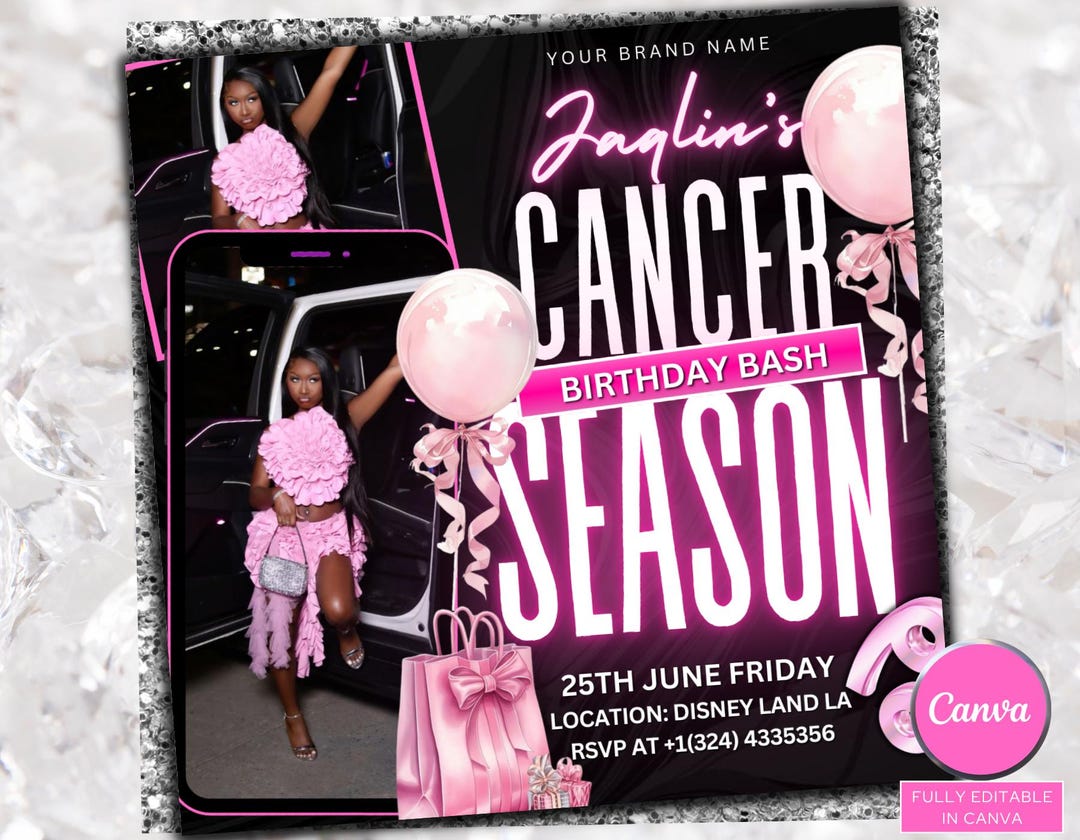 Cancer Season Party Flyer, Birthday Szn Flyer, Cancer Invitation Flyer ...