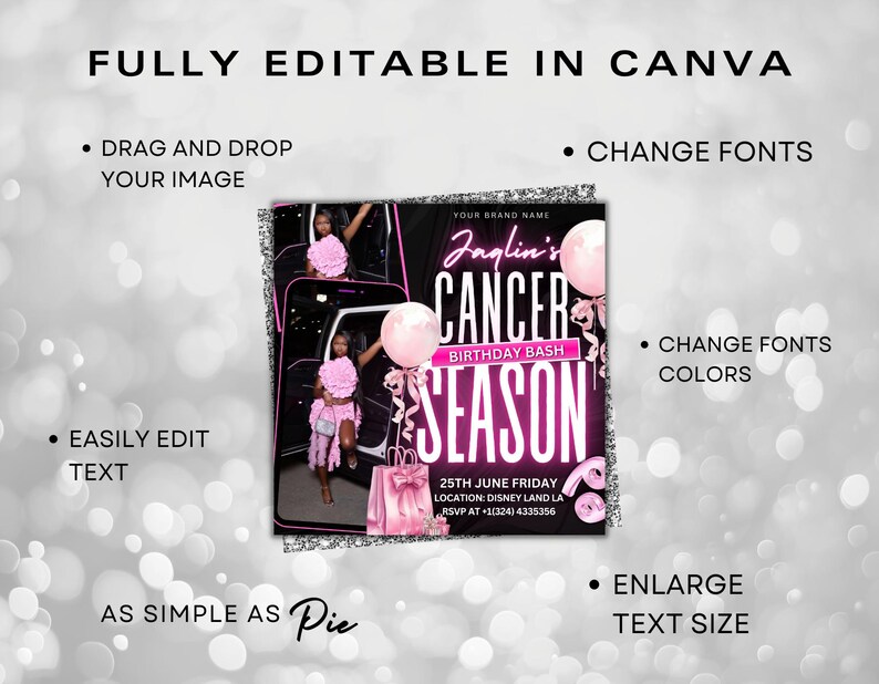 Cancer Season Party Flyer, Birthday Szn Flyer, Cancer Invitation Flyer ...