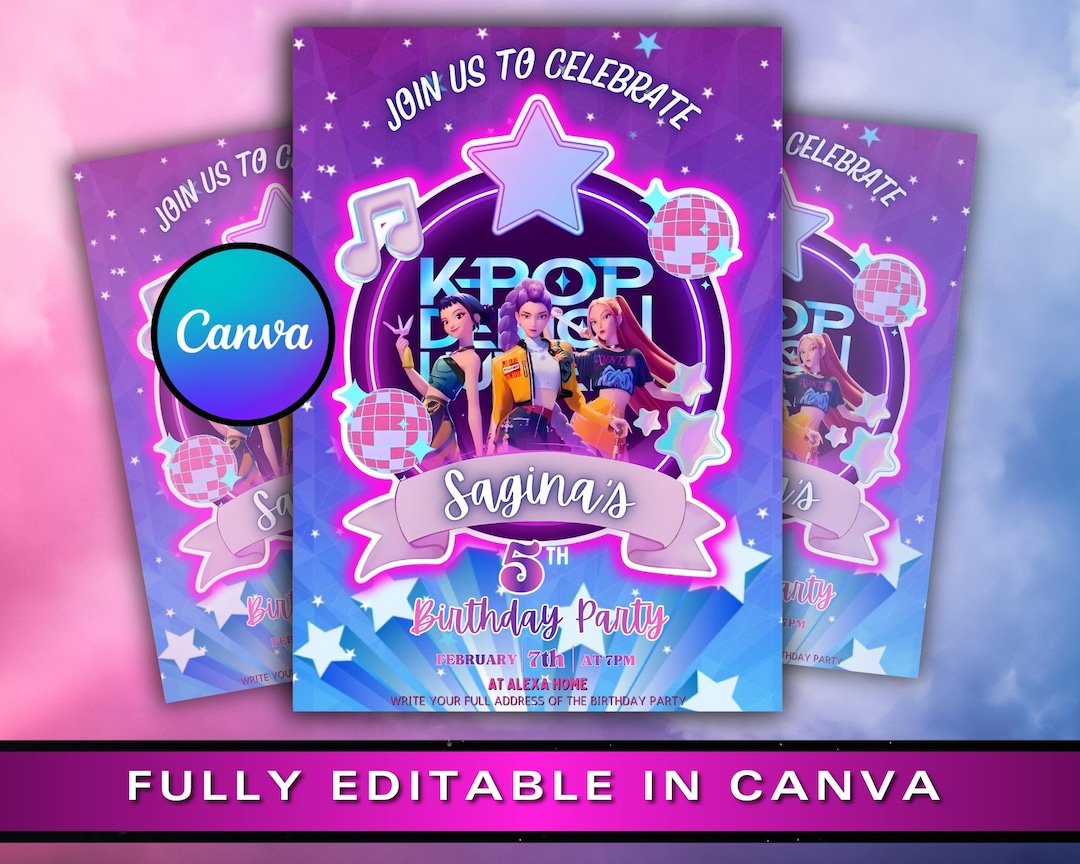 Kpop Demon Hunters Birthday Invitation Template | Editable Canva ...