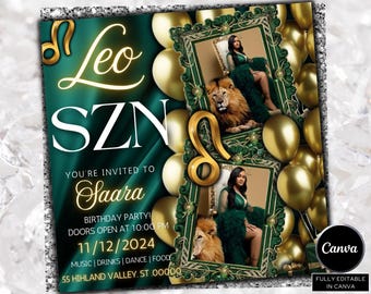 Leo Season Party Flyer, Birthday Szn Flyer, Leo Invitation Flyer, Leo ...