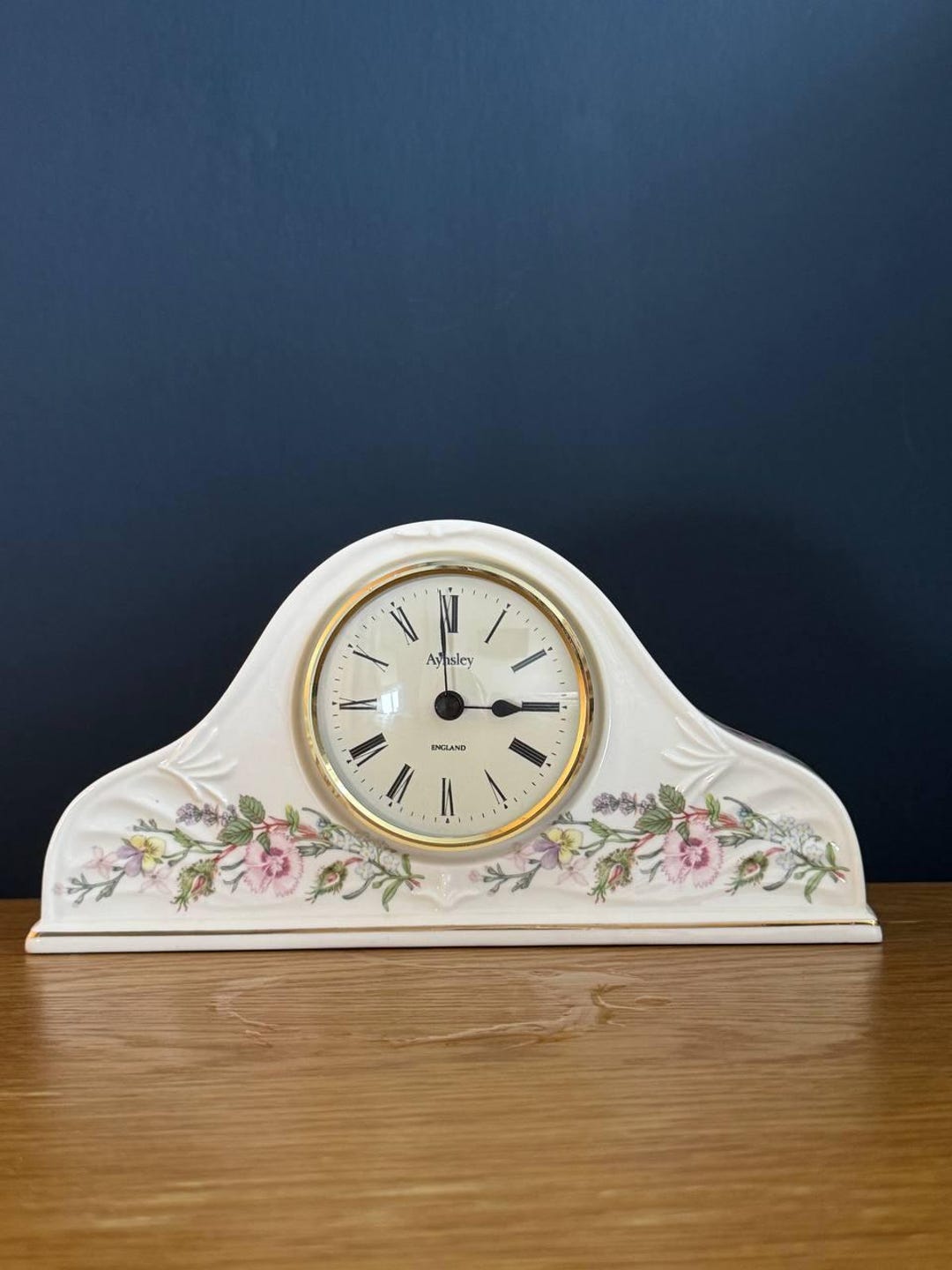 Elegant Aynsley Wild Tudor Cottage Clock - Floral Porcelain Mantel ...