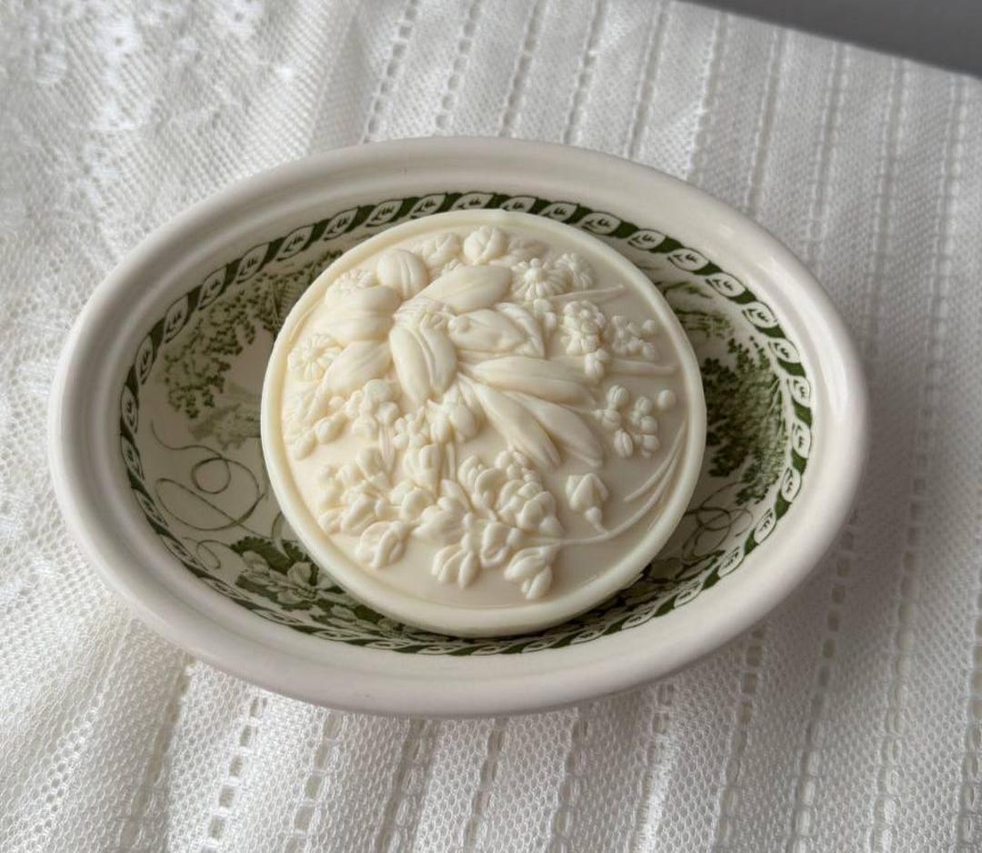 Vintage Crabtree & Evelyn Soap Dish | Green Floral Ceramic Soap Holder ...