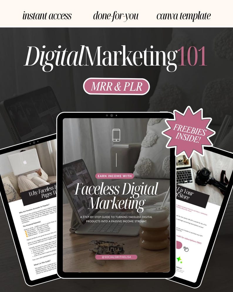 Faceless Digital Marketing Ebook: Canva Guide, MRR/PLR Resell Rights ...