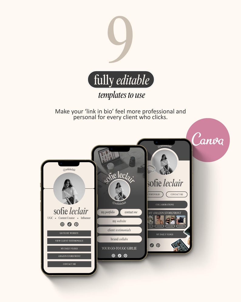 Canva Link in Bio Template Set: Minimalist Instagram Bio Links (digital ...