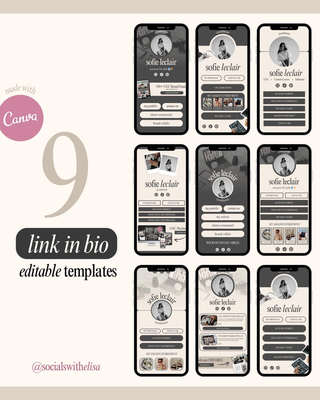 Canva Link in Bio Template Set: Minimalist Instagram Bio Links (digital ...