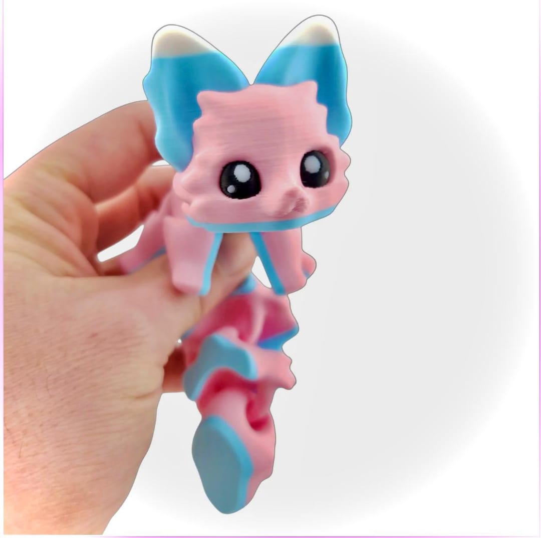 3D Printed Articulated Fox: Cotton Candy Pink & Blue Fidget Toy - Etsy