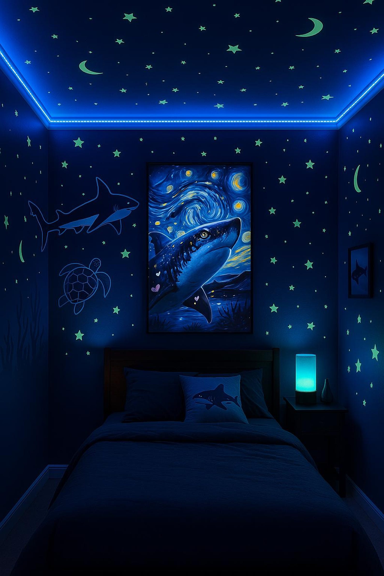 Starry Shark Art Print: Van Gogh Style Ocean Night (digital Download ...