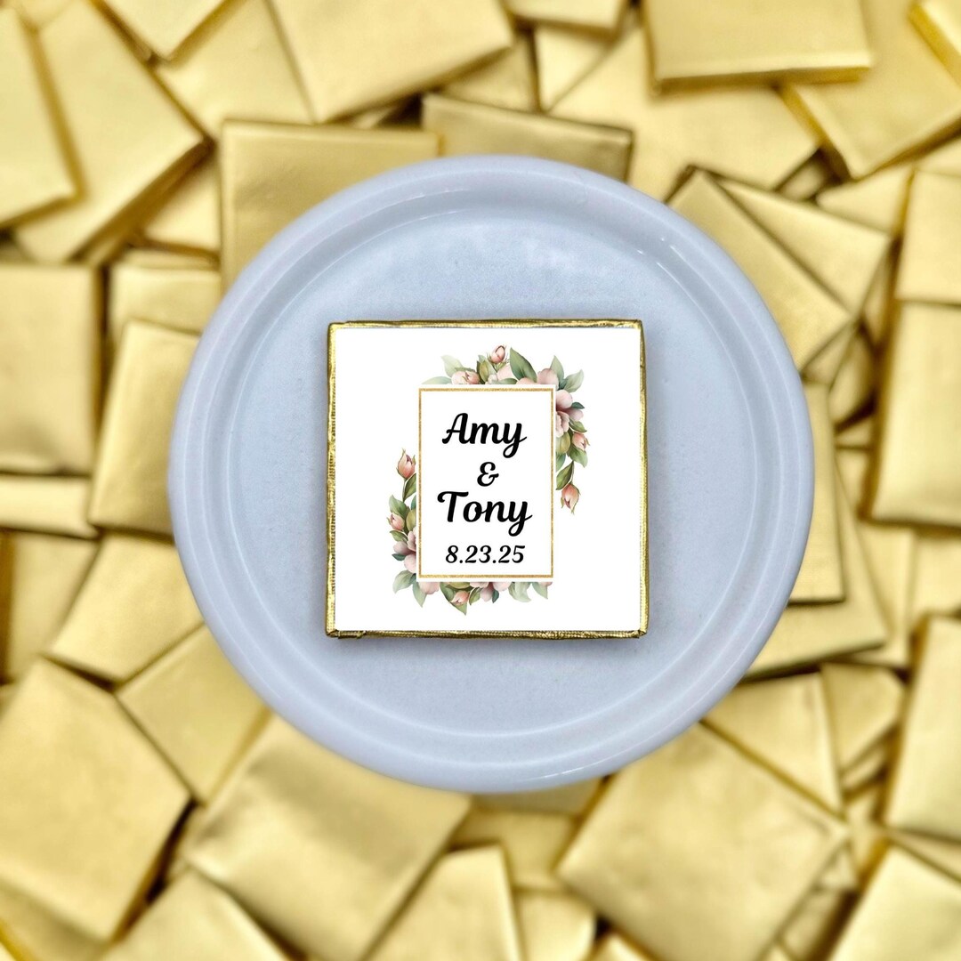 Custom Chocolate , Floral Wedding Favors, Personalized Names & Date ...