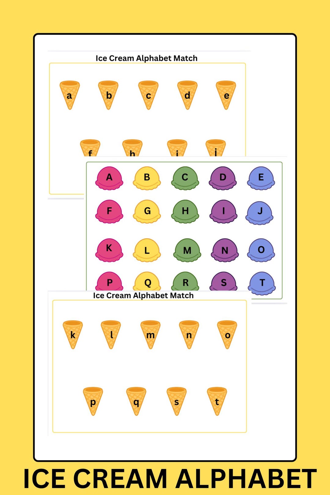 Ice Cream Alphabet Match Uppercase and Lowercase Letters Toddler and ...