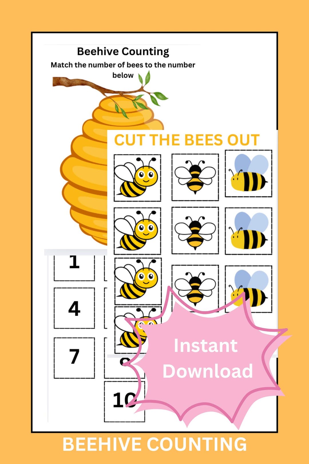 Beehive Counting, Toddler and Preschool Learning Activity, Busy Binder ...