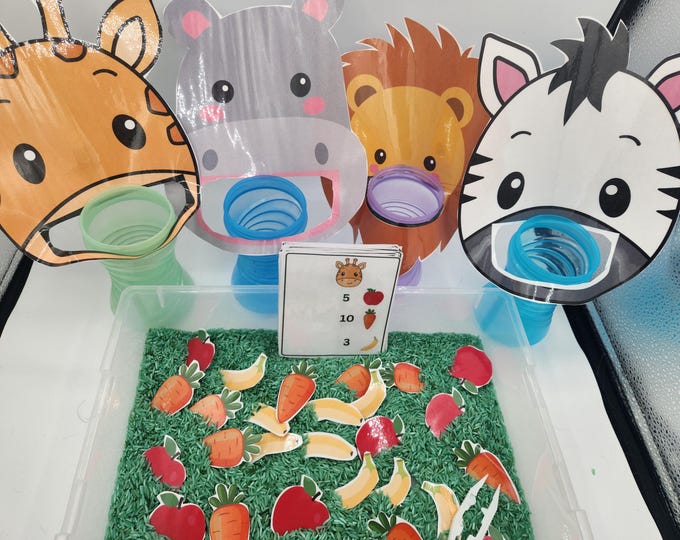 Feed the Zoo Animals, Counting Activity, Sensory Bin Game, Toddler and ...