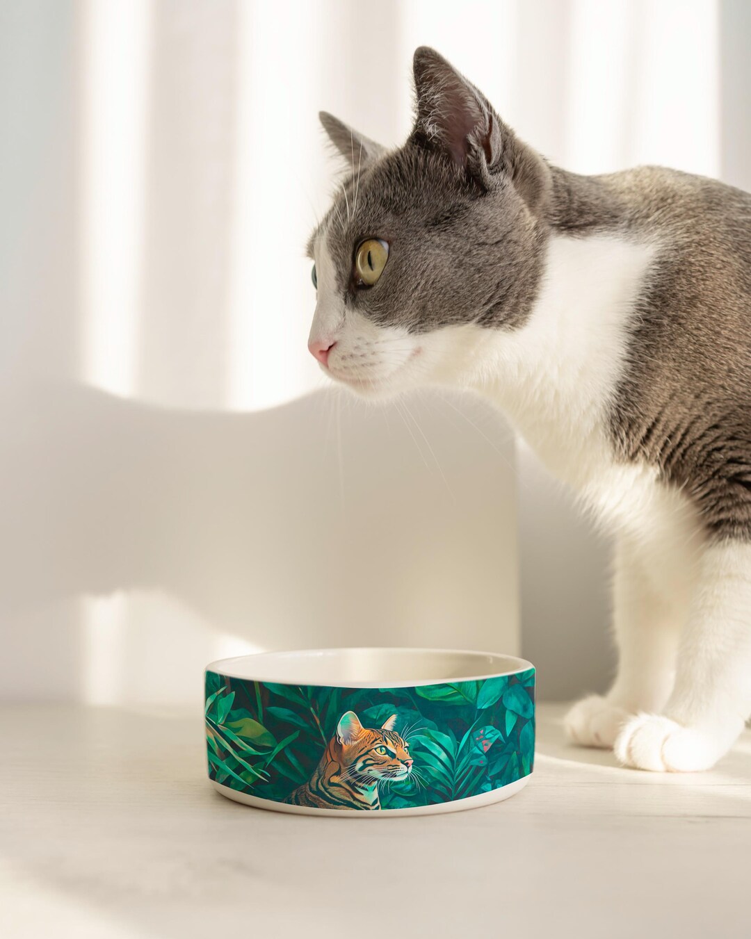 Bengal Cat Ceramic Pet Bowl, Jungle Theme Cat Dish, Exotic Cat Food ...