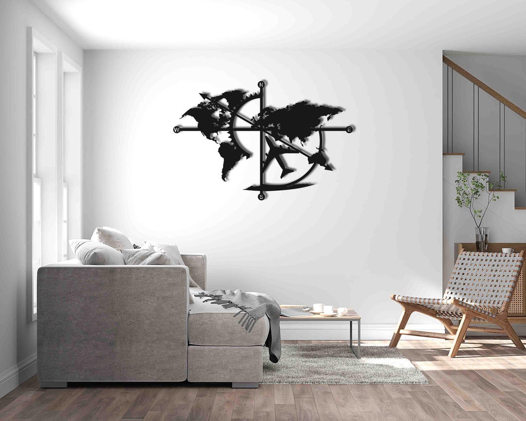 World Map Compass Boeing 747 Airplane | Premium Aviation Metal Wall Art ...