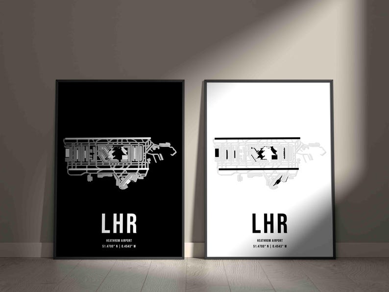 LHR London Heathrow Airport Map Diagram Poster | Detailed Print ...