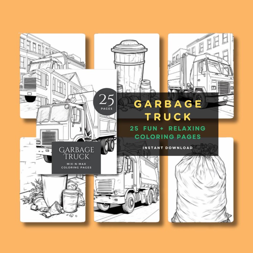 Garbage Truck Coloring Book for Kids | 25 Cute Fun and Relaxing ...