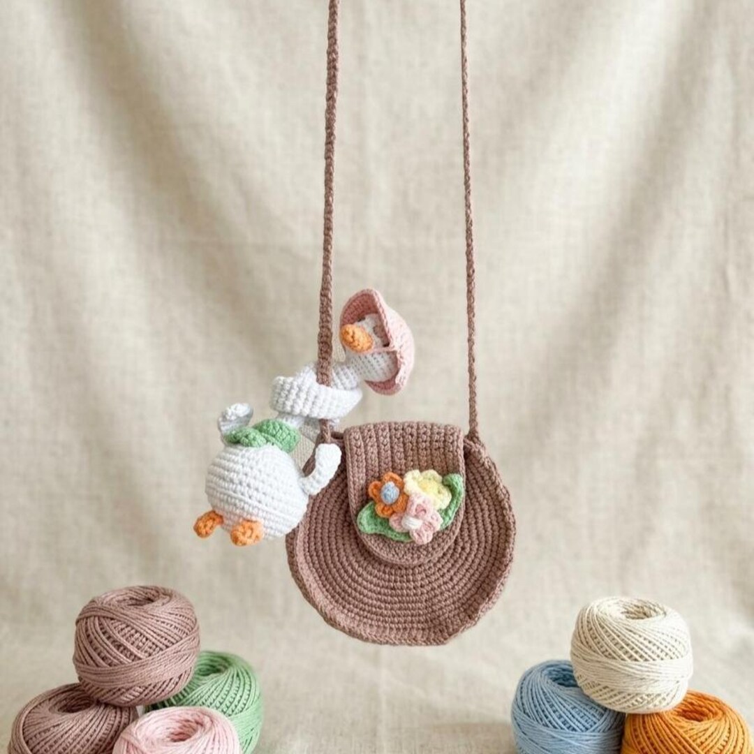 Hand-crocheted Goose Bag With Long Neck Charm, Cotton Animal Crossbody ...