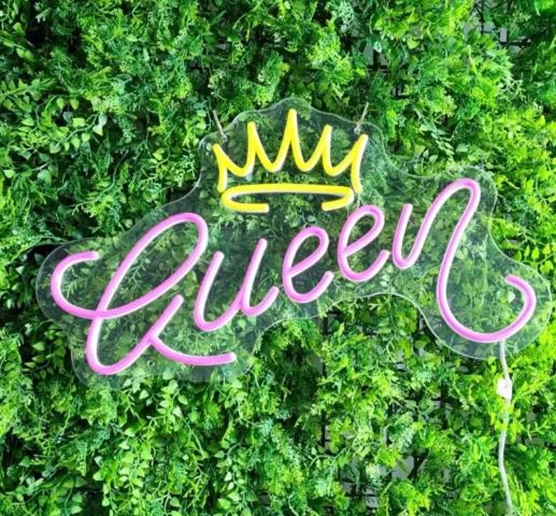 Queen With Crown Neon Sign - Multi-color Wall Hanging Decoration With ...