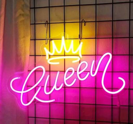 Queen With Crown Neon Sign - Multi-color Wall Hanging Decoration With ...