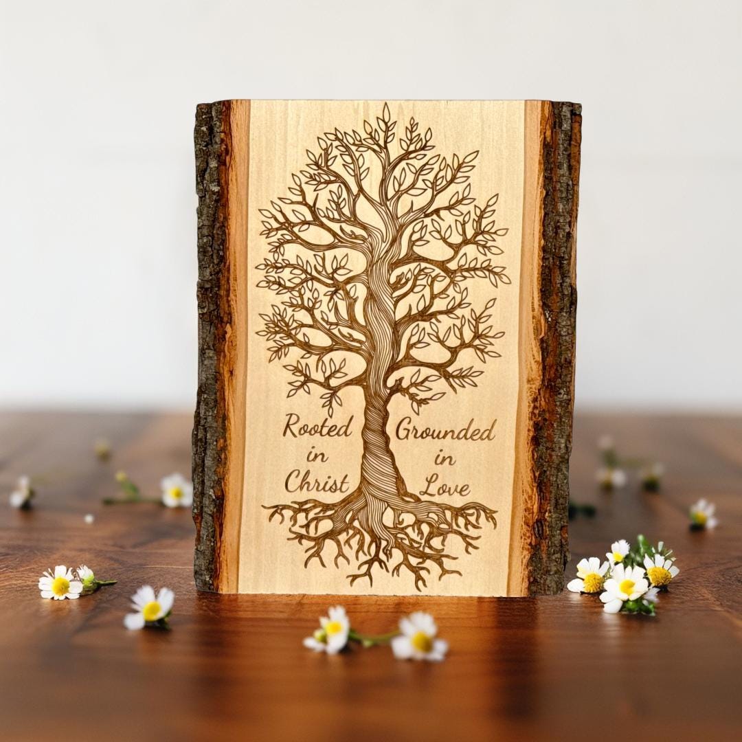 Rooted in Christ Tree of Life Sign – Christian Wood Wall Art | Handmade ...