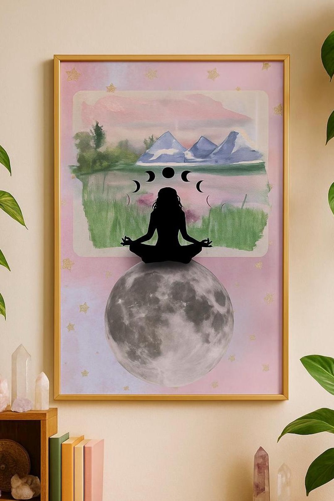 Boho Moon Phases Wall Art | Spiritual Yoga Print - Etsy
