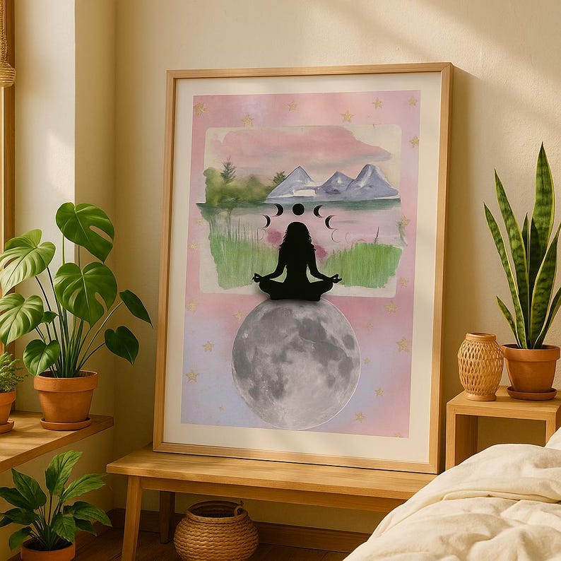 Boho Moon Phases Wall Art | Spiritual Yoga Print - Etsy