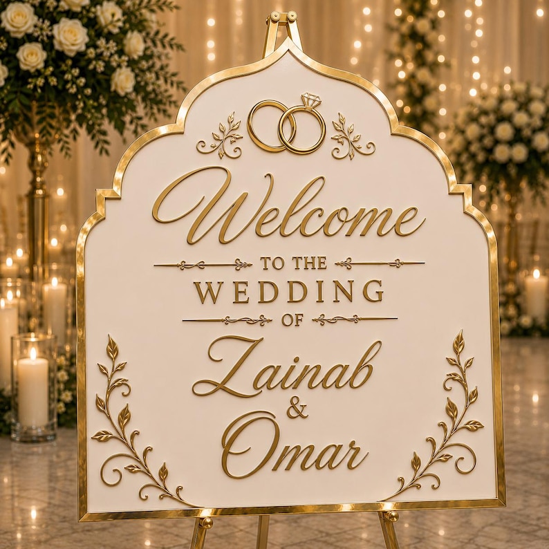 Luxury Wedding Welcome Sign | Mirrored Gold Acrylic Decor, Arabic ...