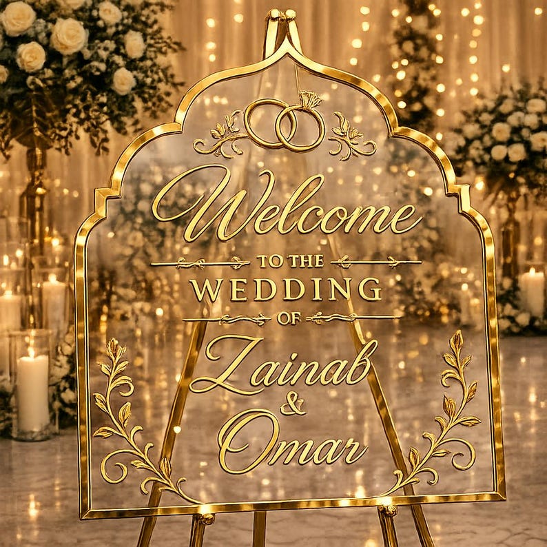 Luxury Wedding Welcome Sign | Mirrored Gold Acrylic Decor, Arabic ...