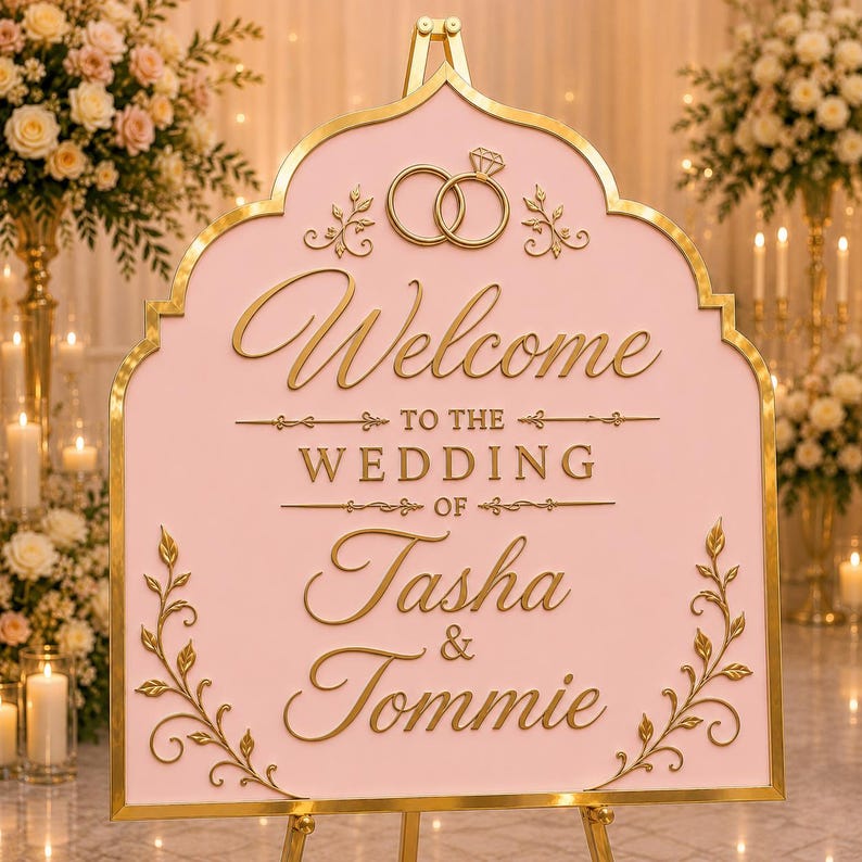 Luxury Wedding Welcome Sign | Mirrored Gold Acrylic Decor, Arabic ...